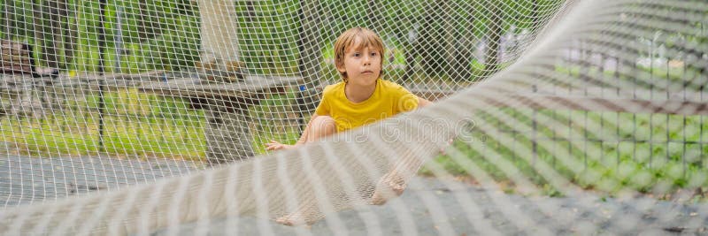 BANNER, LONG FORMAT Practice Nets Playground. Boy Plays in the ...