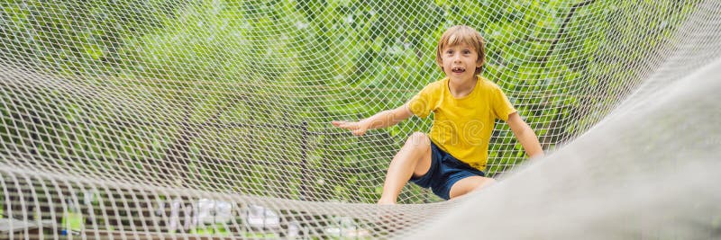 BANNER, LONG FORMAT Practice Nets Playground. Boy Plays in the ...