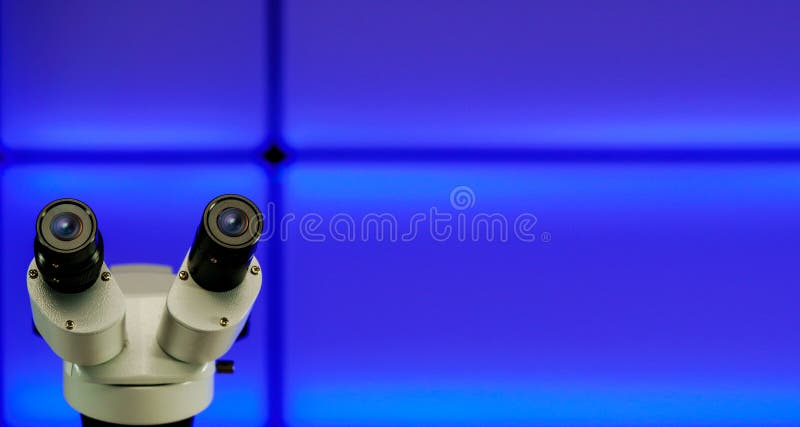 Banner with a Microscope on a Table in a Science Lab Stock Image ...