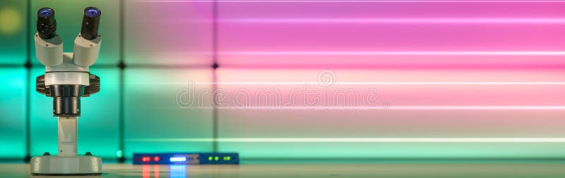 Banner with a Microscope on a Table in a Science Lab Stock Photo ...
