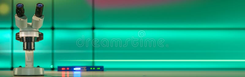 Banner with a Microscope on a Table in a Science Lab Stock Image ...