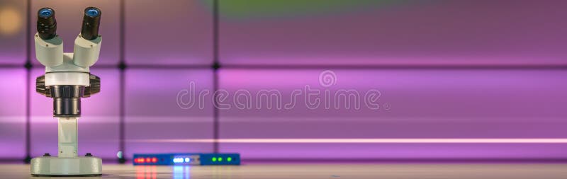 Banner with a Microscope on a Table in a Science Lab Stock Photo ...