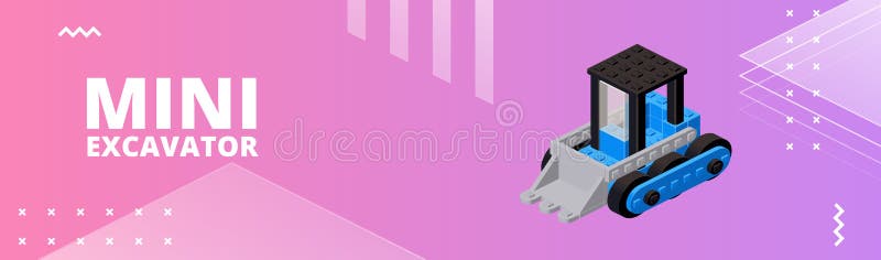Banner with Mini Excavator for Print and Design. Vector Illustration ...