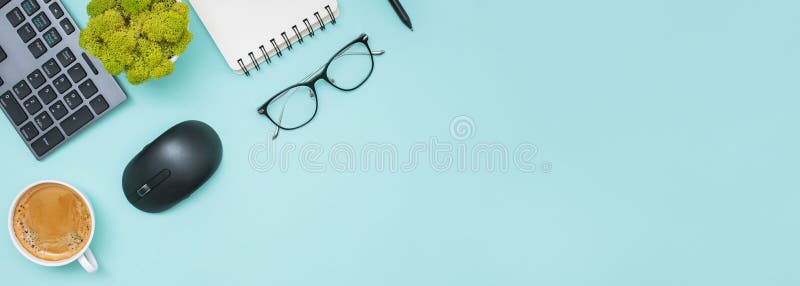 Banner with Modern Office Related Object on Blue Background. Stock ...