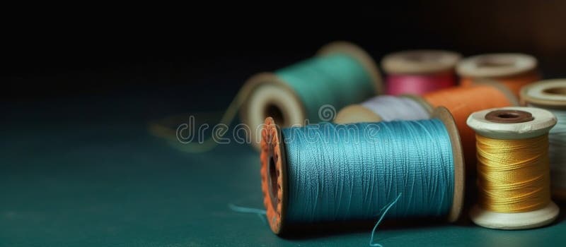 Banner with Multicolored Spools of Sewing Thread. Background with ...