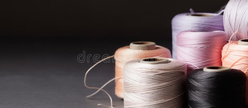 Banner with Multicolored Spools of Sewing Thread. Background with ...