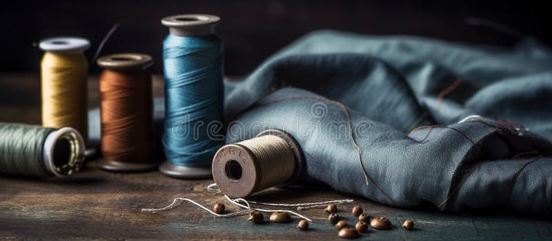 Banner with Multicolored Spools of Sewing Thread. Background with ...