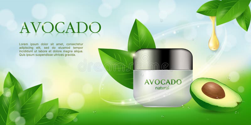 Banner of Natural Avocado Cosmetics, Realistic Vector Illustration ...