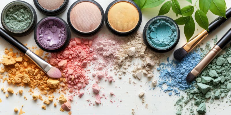 Banner of Natural Mineral Makeup and Cosmetics. Multi-colored Shadows ...