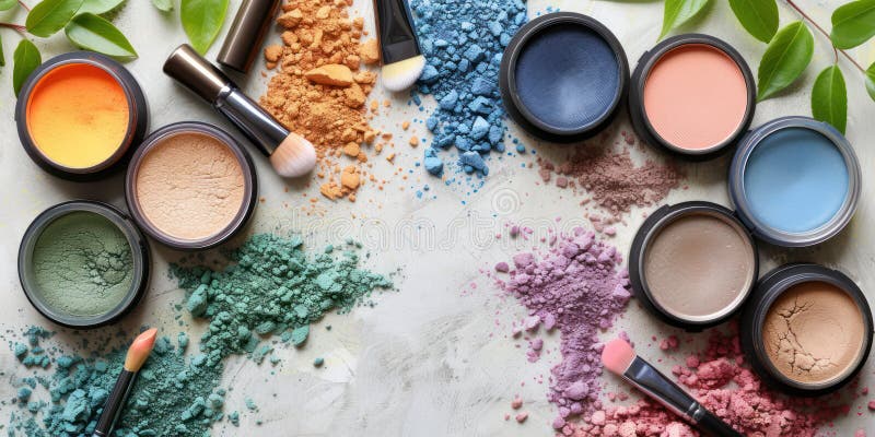 Banner of Natural Mineral Makeup and Cosmetics. Multi-colored Shadows ...