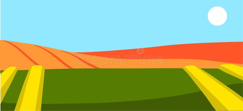 The Banner. Nature, Autumn Fields with Sky and Sun. Simple Flat Style ...