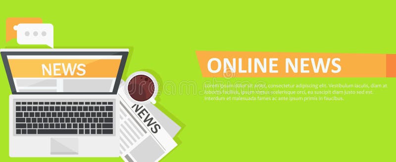 Banner Online News. Computer, Coffee, Newspaper Stock Illustration ...