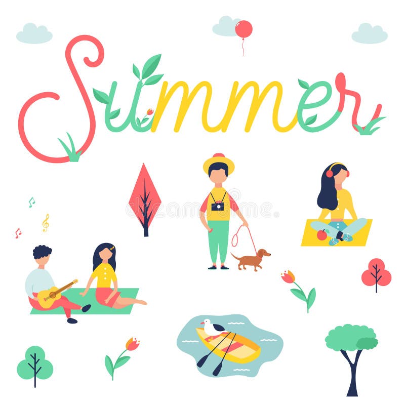 Banner with People Having Fun at the Park. Stock Vector - Illustration ...