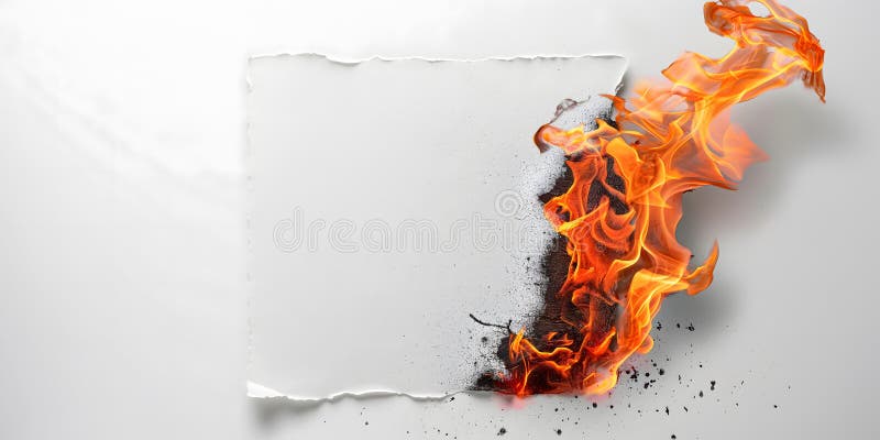 Banner,a Piece of White Paper Burning from the Corner on a White ...