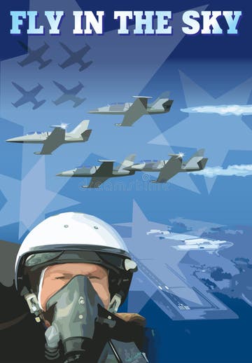 Banner of pilot and plane stock vector. Illustration of airplane - 12416797