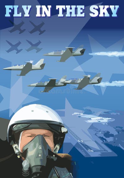 Banner of pilot and plane stock vector. Illustration of airplane - 12416797