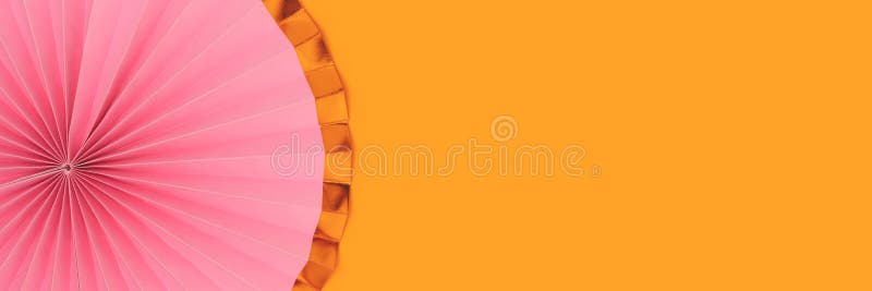 Banner with Pink Paper Fan on a Yellow Background. Stock Image - Image ...