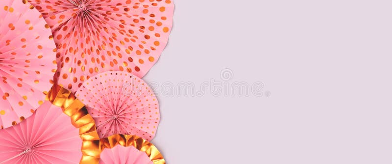 Banner with Pink Paper Fans on a Blue Background. Stock Image - Image ...