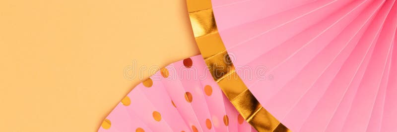 Banner with Pink Paper Fans on a Gold Colored Background. Stock Image ...