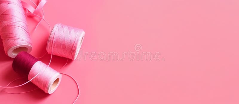 Banner with Pink Spools of Sewing Thread. Generative AI. Stock ...