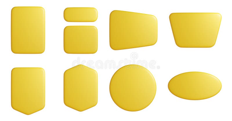 Banner Plate 3d Render - Yellow Plaques of Various Round and ...