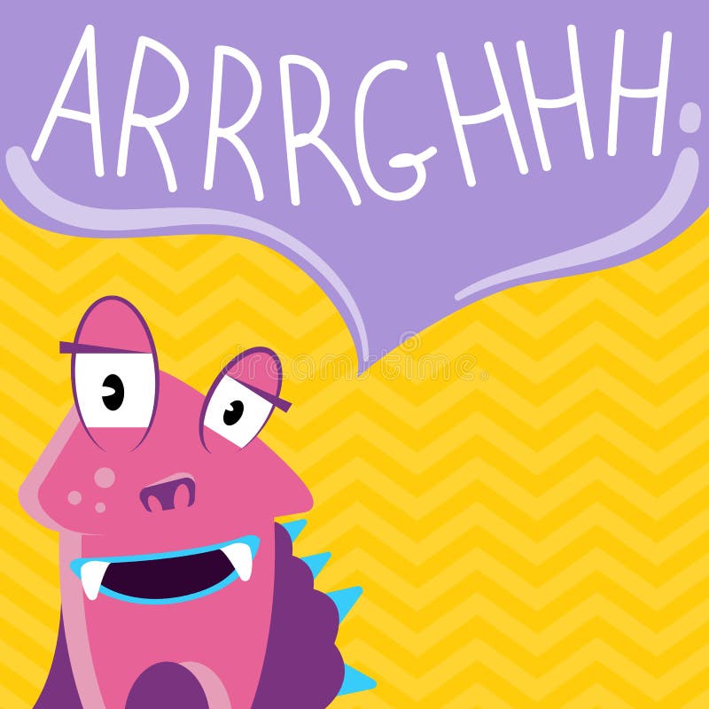 Vector Cute Cartoon Screaming Monster with Speech Bubble on Zig Zag ...