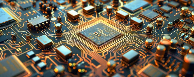 Banner with Processor Computer Chip on a Circuit Board with Microchips ...