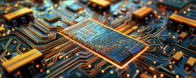 Banner with Processor Computer Chip on a Circuit Board with Microchips ...