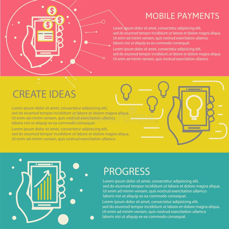 Banner of Progress, Creating Ideas, Pay Online Stock Vector ...