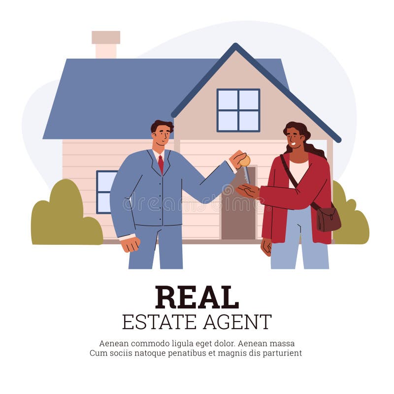 Banner about Real Estate Agent Work Flat Style, Vector Illustration ...