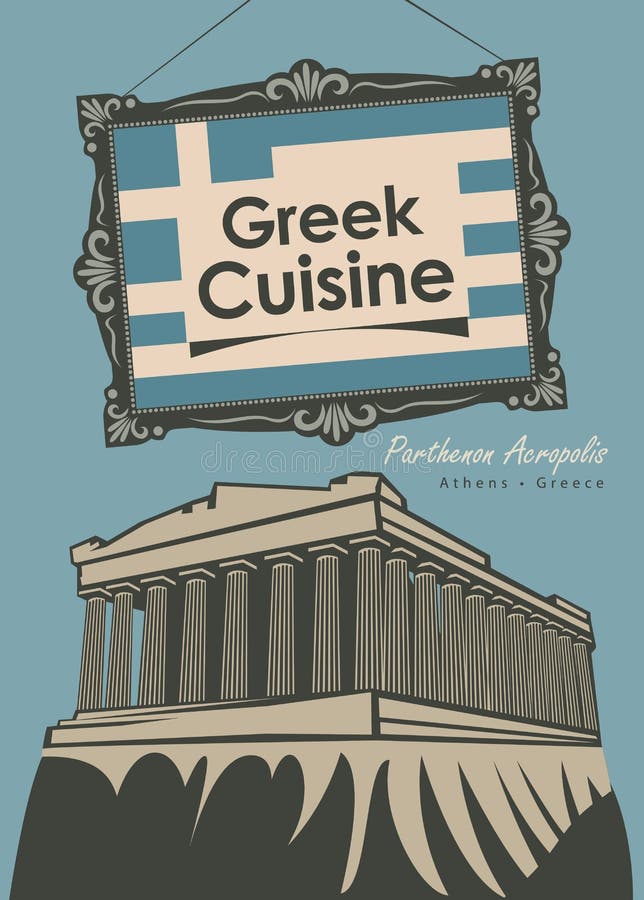 Banner Restaurant Greek Cuisine with Flag Stock Vector - Illustration ...