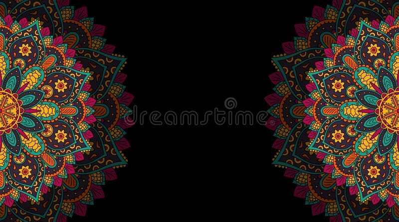 Banner with Round Floral Ornament. Stock Vector - Illustration of line ...