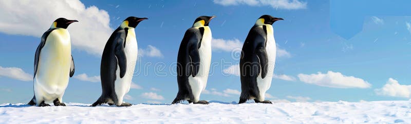 A Banner with Royal Penguins Walking in Single File through the Snow ...
