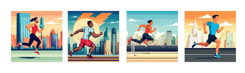 Banner Runners Set. Flat Vector Concept Illustrations Athletes Running ...