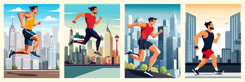 Banner Runners Set. Flat Vector Concept Illustrations Athletes Running ...