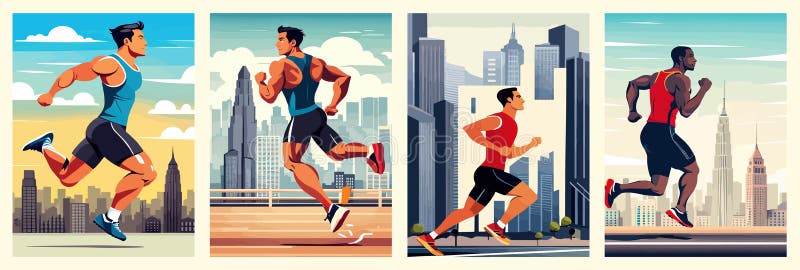 Banner Runners Set. Flat Vector Concept Illustrations Athletes Running ...
