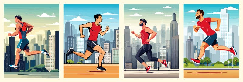 Banner Runners Set. Flat Vector Concept Illustrations Athletes Running ...