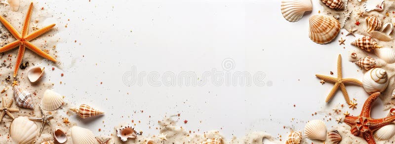 A Banner with Sand, Starfish, and Shells on Background with Scattered ...