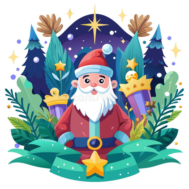 Banner Santa Claus in Forest. Magic Christmas Stars Stock Vector ...
