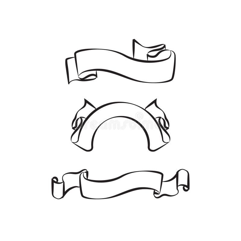 Banner Scroll Ribbon Outline Drawing Design Vector Stock Vector ...