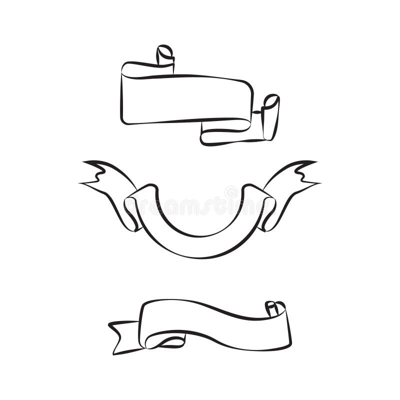 Banner Scroll Ribbon Outline Drawing Vector Illustration Stock Vector ...