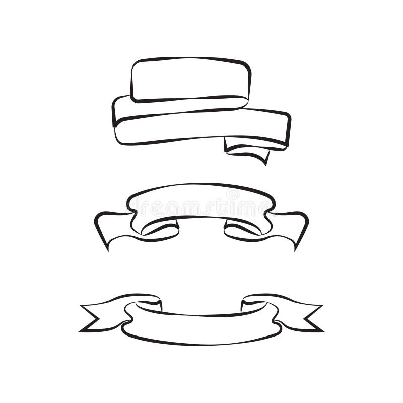 Banner Scroll Ribbon Outline Drawing Vector Illustration Stock Vector ...