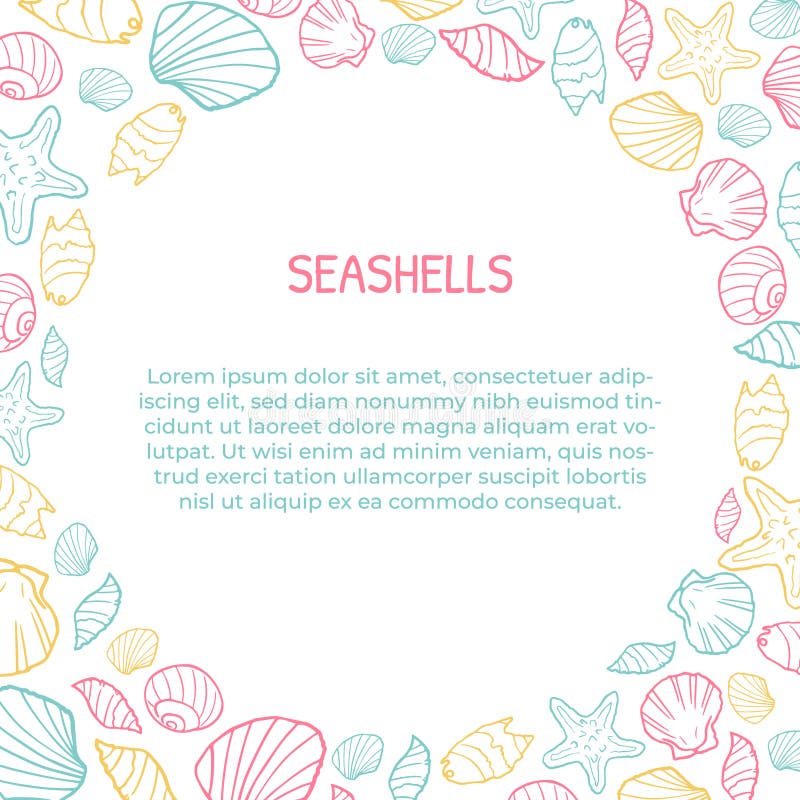Banner with Sea Life Elements Seashells. Sea Shell Hand Drawn ...