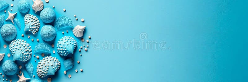 Banner of Sea Shells on the Light Blue Background, Gradient, Copy Space ...