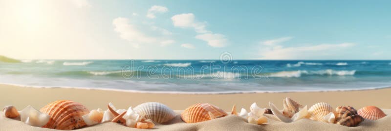 Banner. Seashells on the Beach Against the Backdrop of the Sea Stock ...