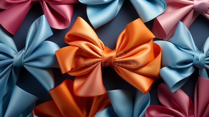 Banner a Set of Colorful Ribbons and Bows in a Box. Generative AI. Stock Illustration ...