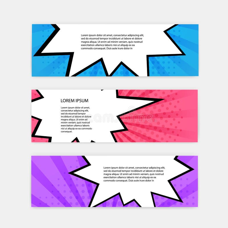 Banner Set with Comic Style Design Template, Pop-art Style. Vector ...