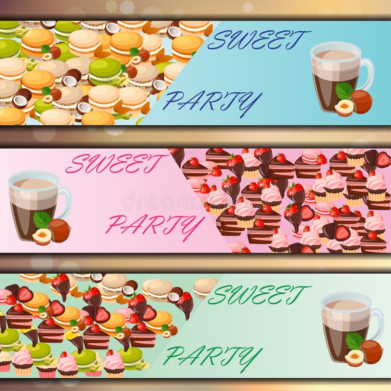 Banner set with sweets stock vector. Illustration of coconut - 91251638
