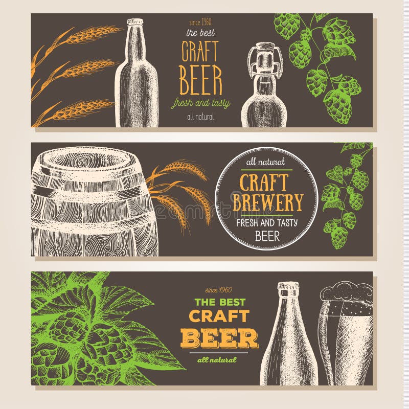 Banner Set. Vector Illustration in Sketch Style. Hand Drawn Beer ...