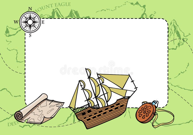 The Banner with Ship, Compass, Flask and Map. Stock Illustration ...